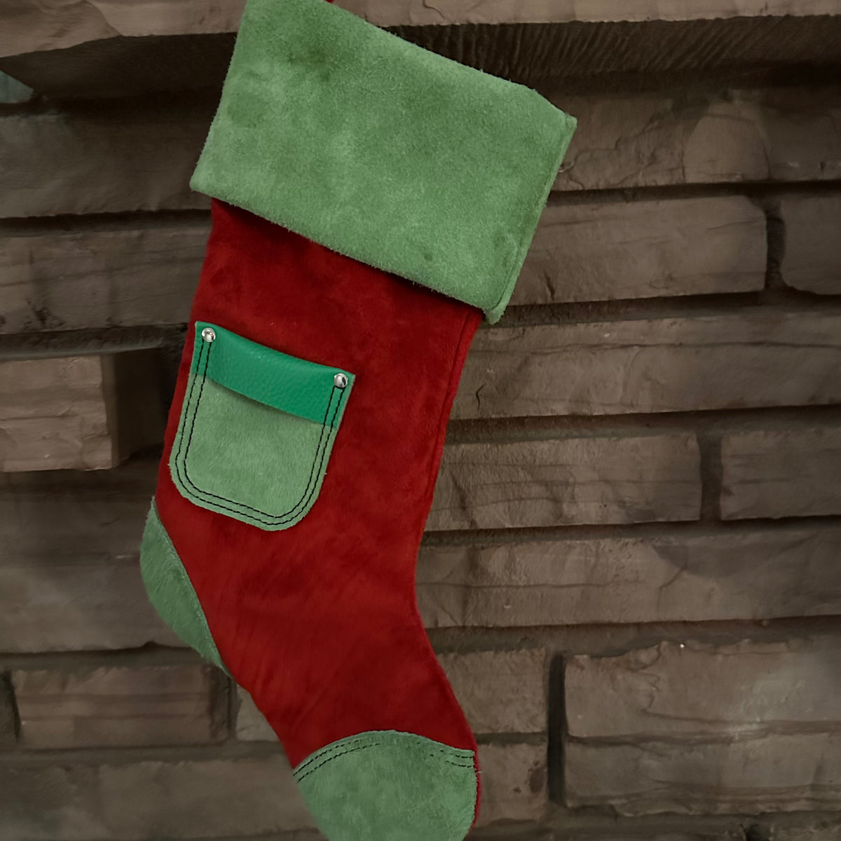 NVP North View Products® Leather Christmas Stockings Green Stocking
